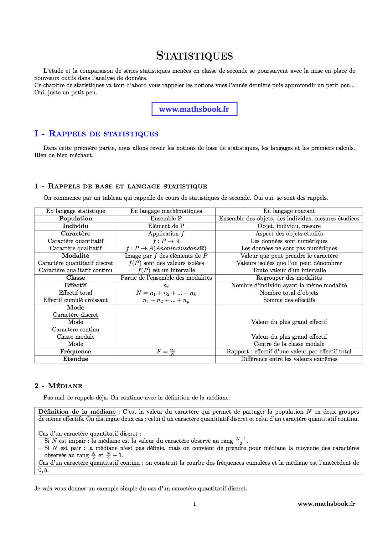 Statistiques : Cours PDF à imprimer | Maths première S Statistiques : Cours PDF à imprimer | Maths première S