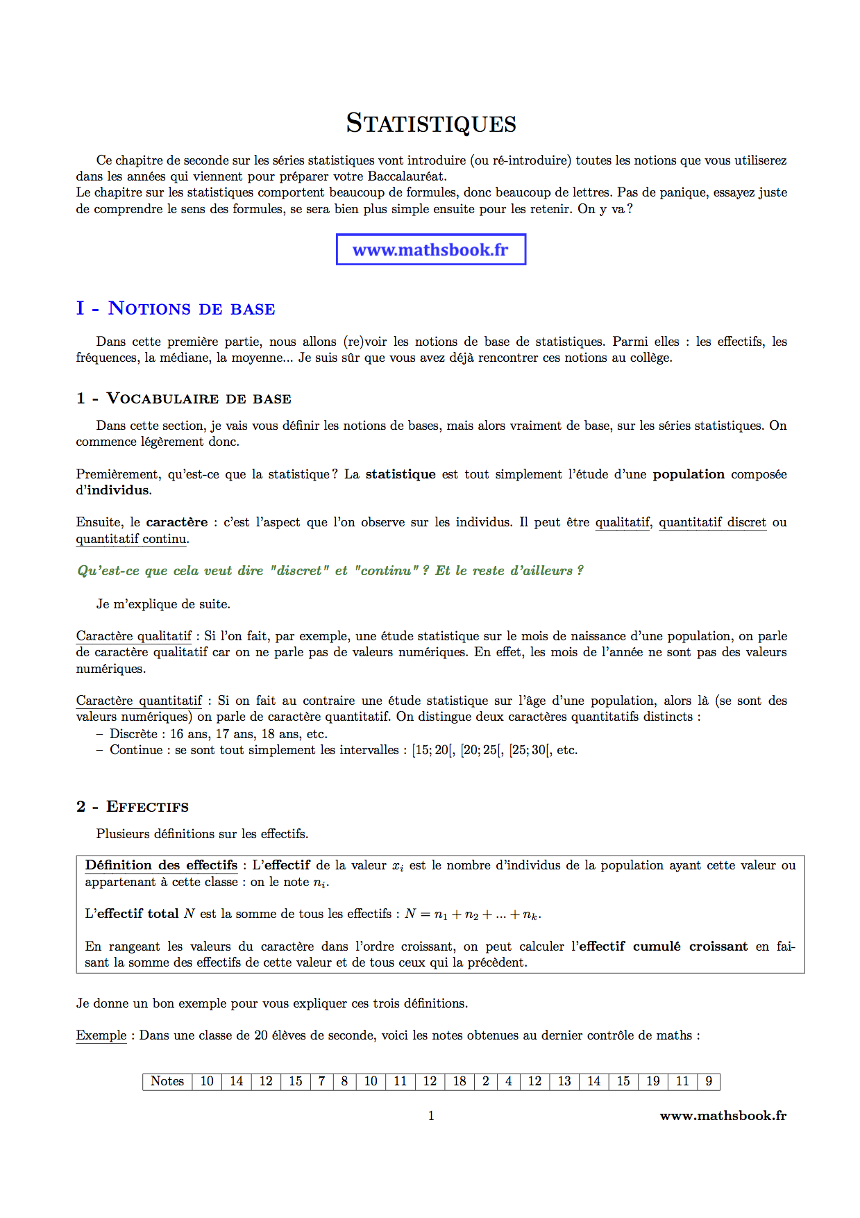 Statistiques : Cours PDF à imprimer | Maths seconde Statistiques : Cours PDF à imprimer | Maths seconde