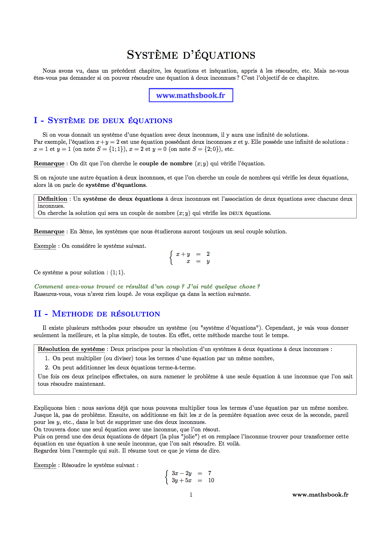Système d'équations : Cours PDF à imprimer | Maths 3ème Système d'équations : Cours PDF à imprimer | Maths 3ème
