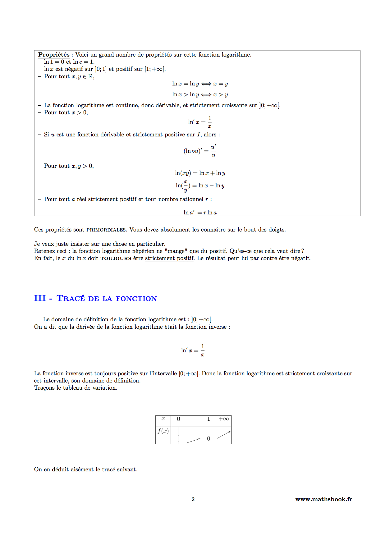 Fonction logarithme : Cours PDF à imprimer | Maths terminale ES Fonction logarithme : Cours PDF à imprimer | Maths terminale ES