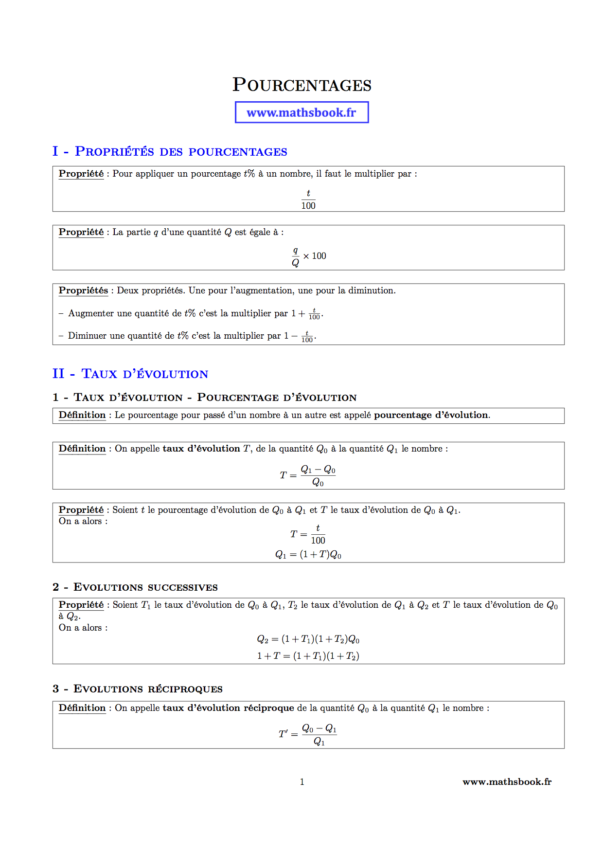 Pourcentages : Fiches de révision | Maths première ES Pourcentages : Fiches de révision | Maths première ES