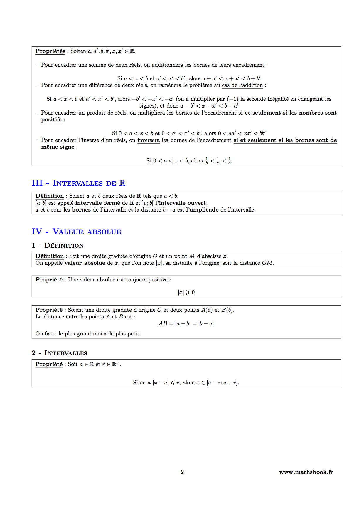 Ordre des nombres et valeur absolue : Fiches de révision | Maths seconde Ordre des nombres et valeur absolue : Fiches de révision | Maths seconde