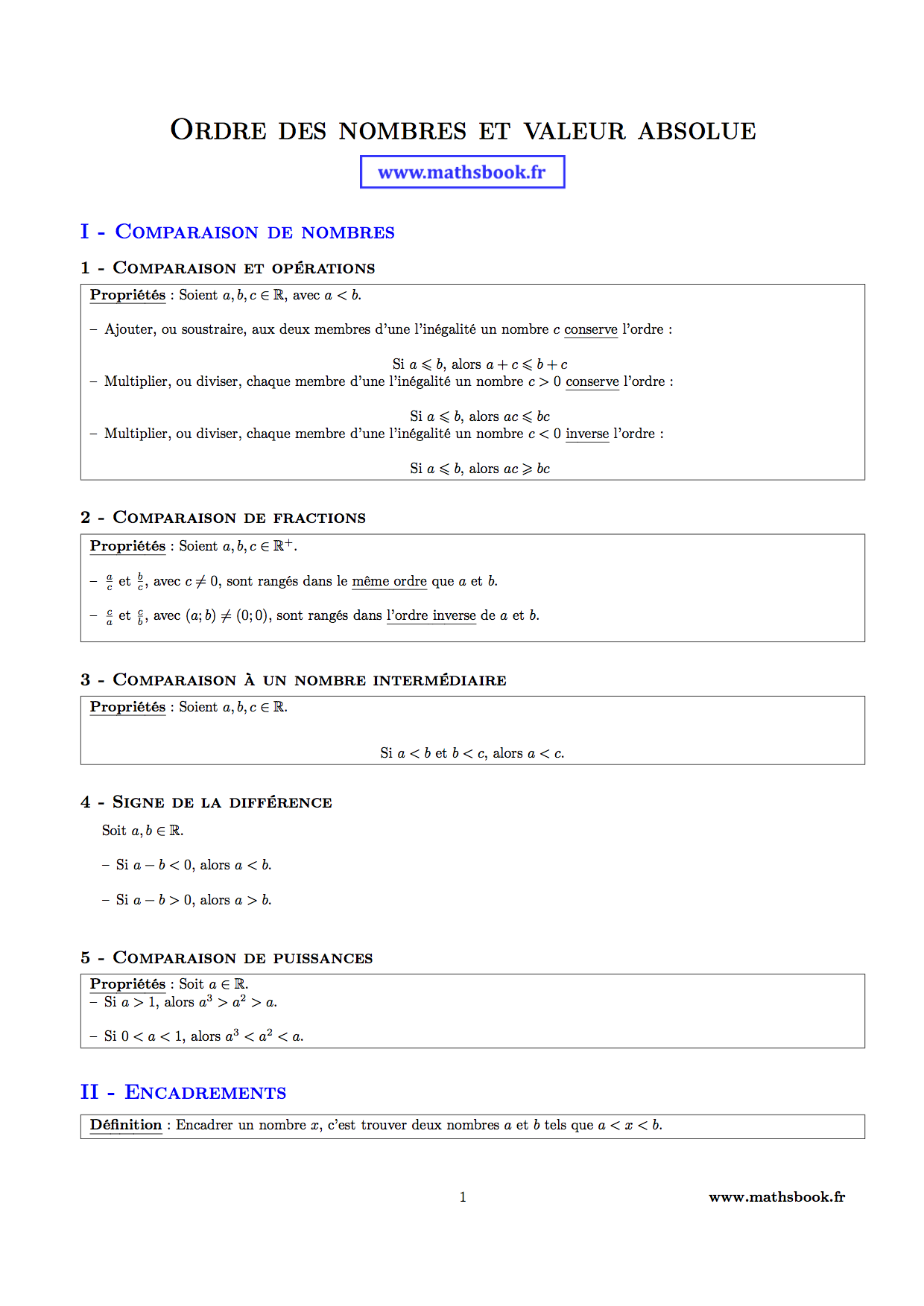 Ordre des nombres et valeur absolue : Fiches de révision | Maths seconde Ordre des nombres et valeur absolue : Fiches de révision | Maths seconde