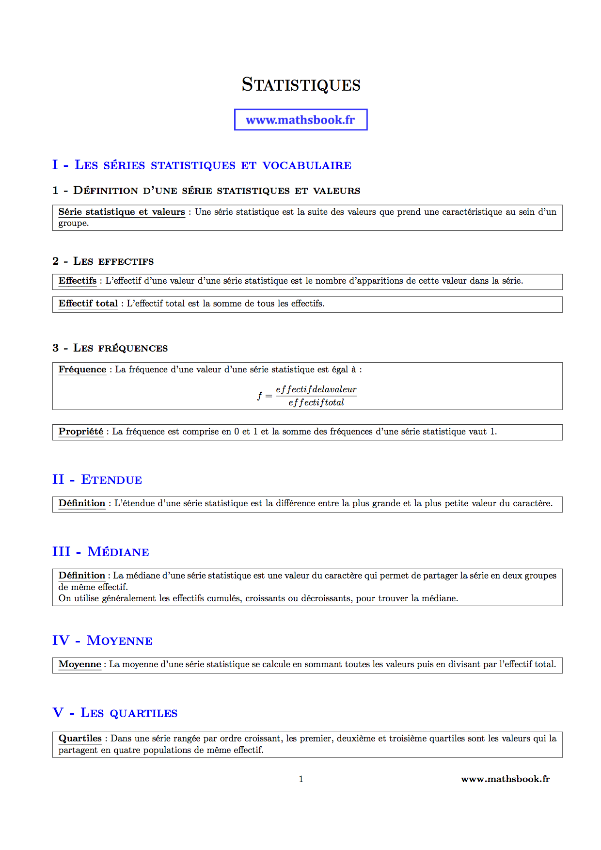 Statistiques : Fiches de révision | Maths 3ème Statistiques : Fiches de révision | Maths 3ème