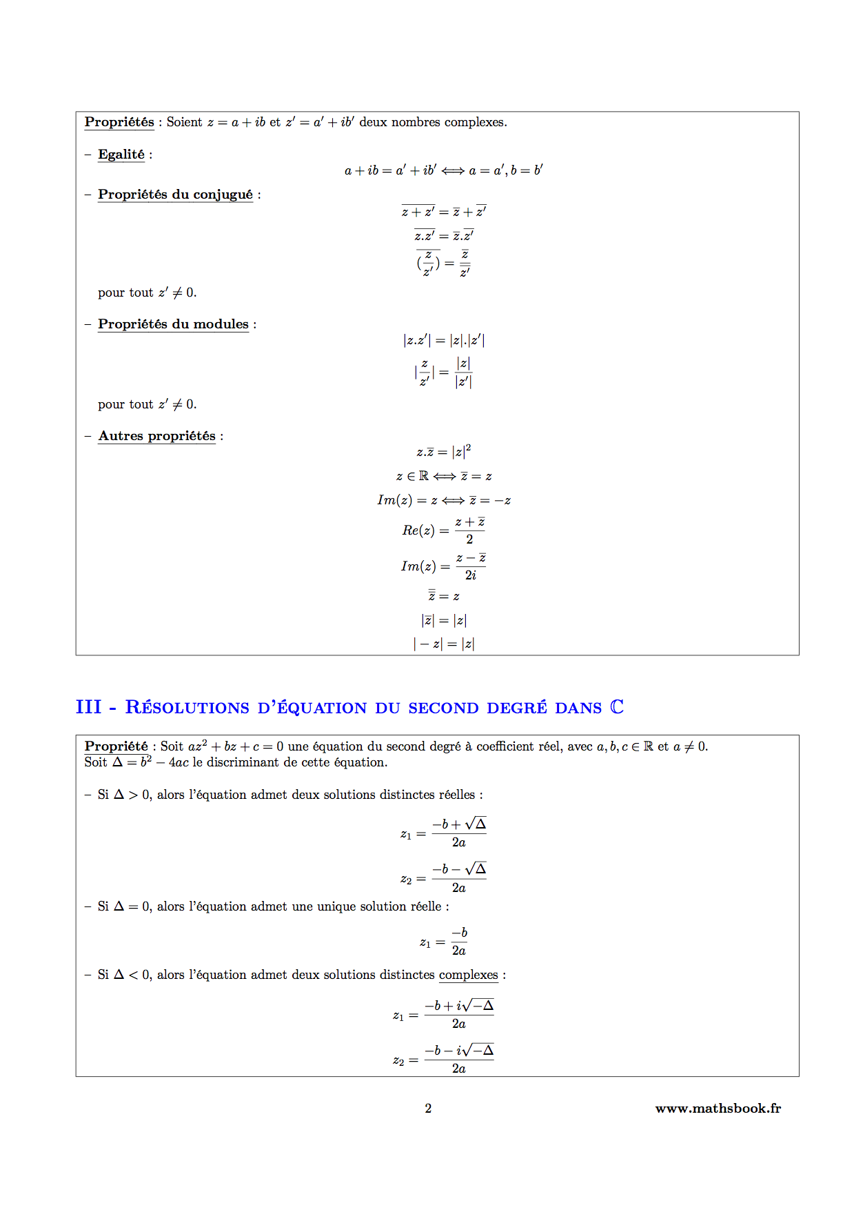 Nombres complexes : Fiches de révision | Maths terminale S Nombres complexes : Fiches de révision | Maths terminale S